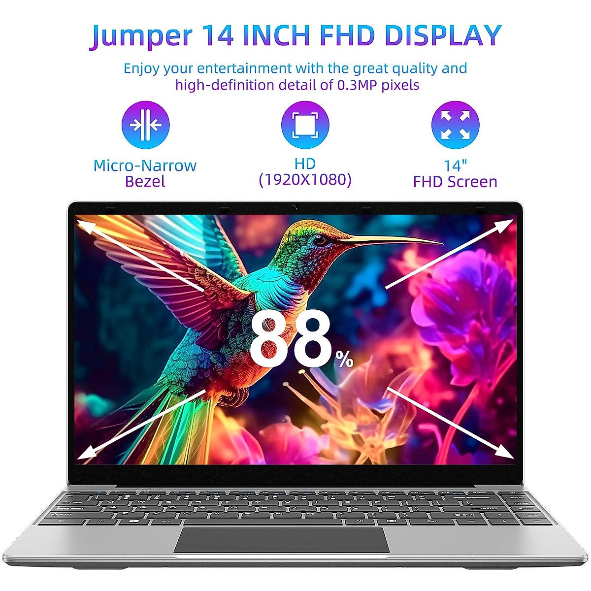 jumper Laptop 14 Inch, Intel Celeron J4105 CPU(Up to 2.5GHz), 12GB LPDDR4 RAM, 256GB SSD Laptops Computer, FHD 1920x1080 Display. (RAM:12GB, SSD:256GB)