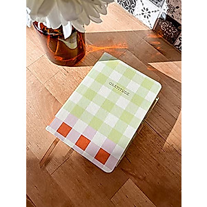 DesignWorks Ink Gratitude Journal with 196 Guided Pages for Daily Thoughts and Goals with Pen and Ribbon Marker | Undated Daily Mindfulness Journal, Green and Red Picnic Check