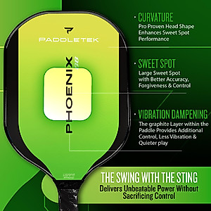 Paddletek Phoenix G6 Pickleball Paddle | Professional Pickleball Paddles with Honeycomb Core, Polycarbonate Surface, Graphite PolyCore & High Tack Performance Grip | USAPA Approved