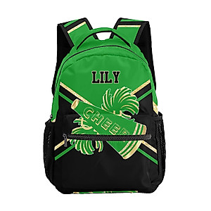 BigBigift Cheer Green Black Cheerleaders Backpack Shoulder Shopping Bag Travel Casual Bags with Name Text, 12.2(L)x5.9(W)x16.5(H)inch