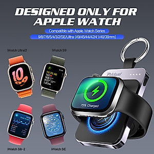 Pddosi Portable Charger for Apple Watch, 1500mAh iWatch Charger Travel, Magnetic Portable Watch Charger Keychain, Portable Wireless Charger for iWatch Series 10/9/8/7/6/5/4/3/2/SE/Ultra (Black)