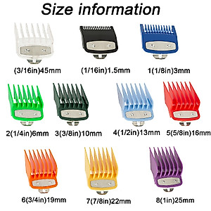 10PCS Hair Clipper Cutting Guides Combs with Metal Clip Colored Clipper Guards for Wahl Clipper Trimmer Guards Attachment from 1/16 Inch to 1 Inch, Compatible with Most Wahl Clippers