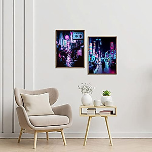 uruzuo Set of 2 Japanese Poster Tokyo Streets in The Night Sky Cool Cyberpunk Decor Japan Neon Canvas Wall Art Posters for Room Aesthetic Birthday Christmas Gifts 12x16 inch Unframed, White