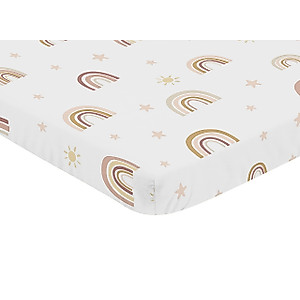 Sweet Jojo Designs Boho Rainbow Girl Fitted Mini Crib Sheet Baby Nursery for Portable Crib Pack Play - Blush Pink Dusty Rose Gold Yellow Mauve Taupe Beige Tan Bohemian Stars Sun Celestial Vintage Sky