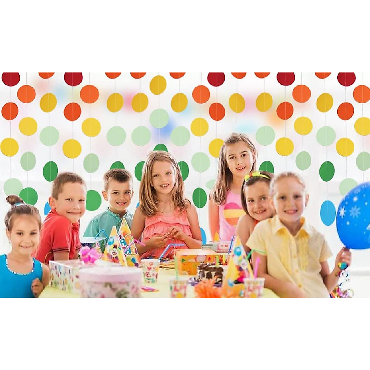 Rodudu 52.5 Feet Circle Dot String Paper Garland Hanging Banner Srteamers Decor for Birthday Party Bridal Shower Home Decor Classroom Candyland Streamers