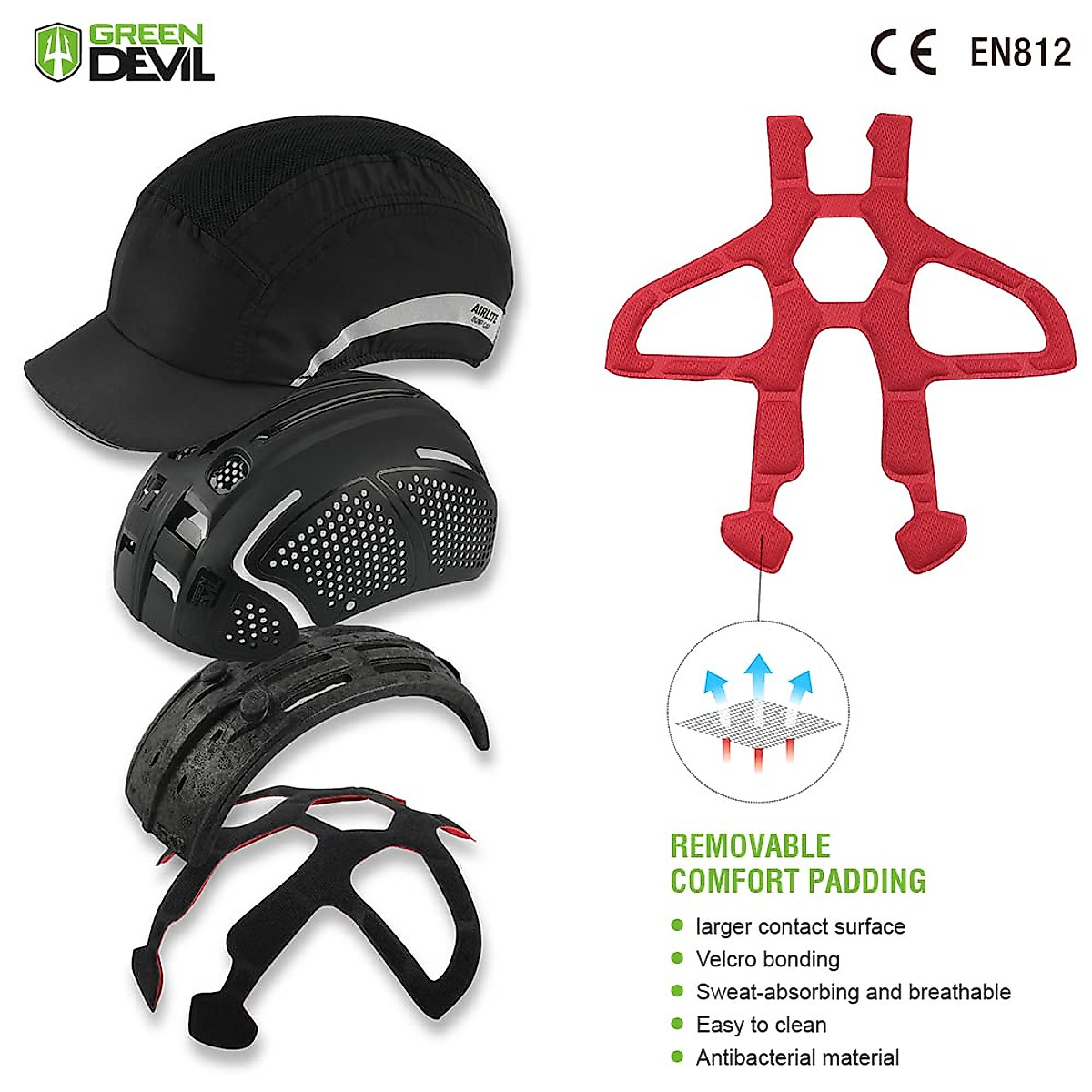 GREEN DEVIL AIRLITE Series Safety Bump Cap Super Lightweight Breathable Baseball Cap Style Head Protection Hard Hat for Men Women with Reflective Stripes