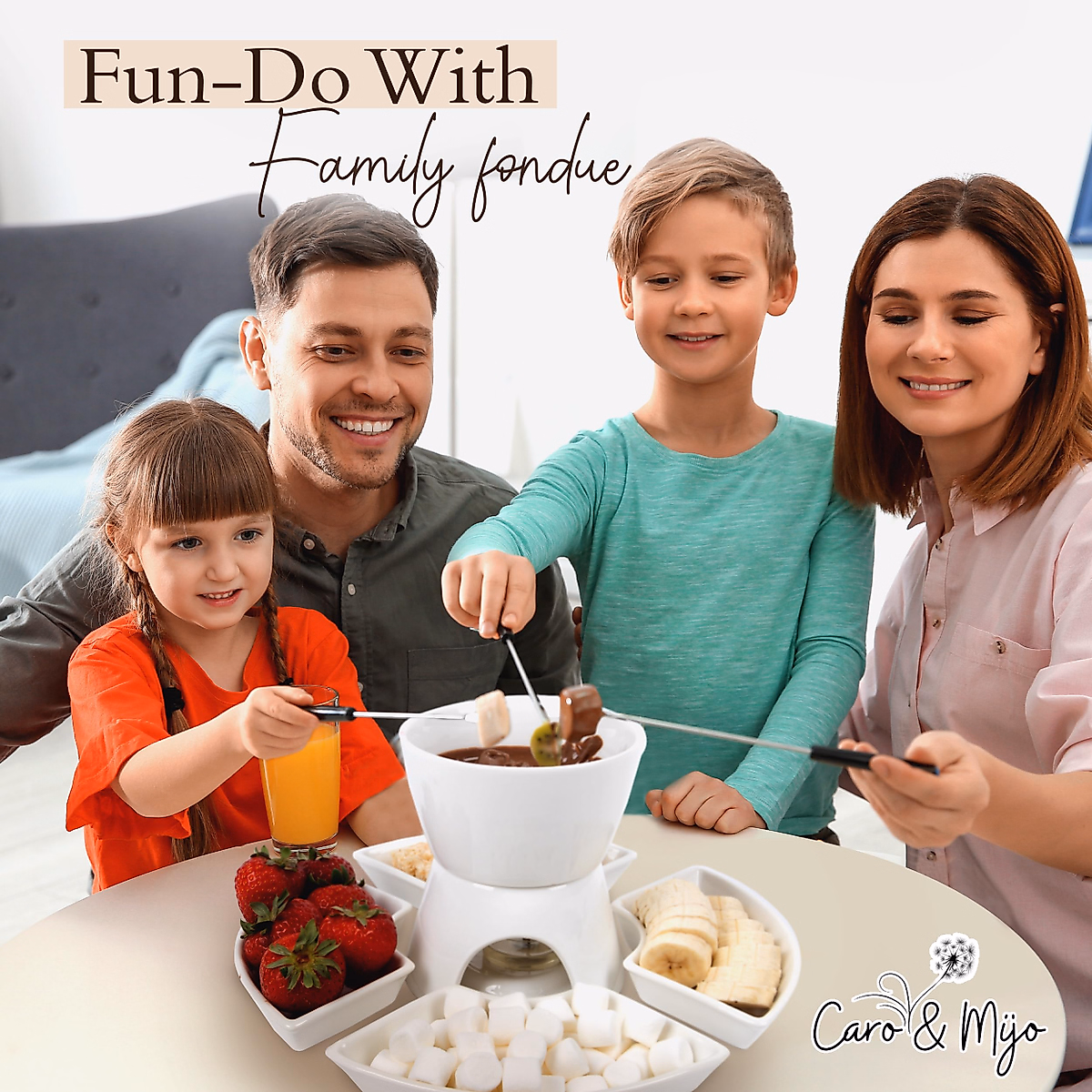 Fondue Pot Set – Family Friendly & Interactive Fondue Set w/Tea Light Heat Source - Quality Ceramic Pot for Any Dinner or Party Theme - Ideal Gift for Couples & Wedding Registry Must Haves