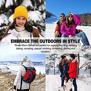 JSWEI Women's Snow Boots Wide Width, Warm Faux Fur Comfortable Winter Boots Lace Up Snow Boot Mid-Calf Wide Boots for Outdoor Red 7.5