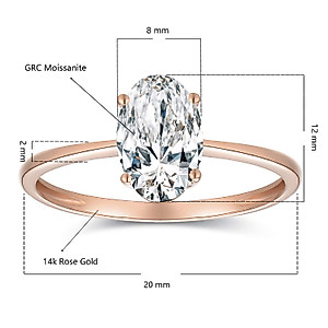 1.5 Carat Moissanite Oval Cut Forever Classic Engagement Ring Solid Gold Plain Ring Band 14K Rose Gold Bridal Ring Stackable Brilliant Ring