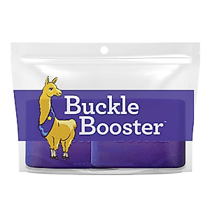 BPA-Free Car Seat Belt Buckle Booster - Keeps Your Receptacle Stable & Upright – with Kid Safety Sticker Set Gift (2-Pack, Combo Pack (1 Tall + 1 Short))