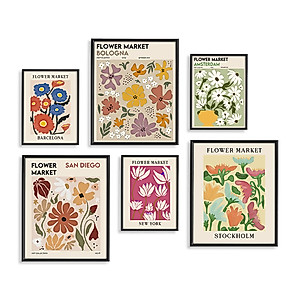 Mid Century Modern Decor - Museum Gallery Wall Poster Print - Abstract Minimalist Wall Art - Preppy Aesthetic Pictures - Flower Market Wall Art - Danish Pastel Art Print - Set of 6