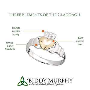 Biddy Murphy, Irish Claddagh Ring for Women 925 Sterling Silver with Braided Band, Traditional Friendship Ring, Love, Marriage, Engagement, Celtic Jewelry from Ireland, Size 6