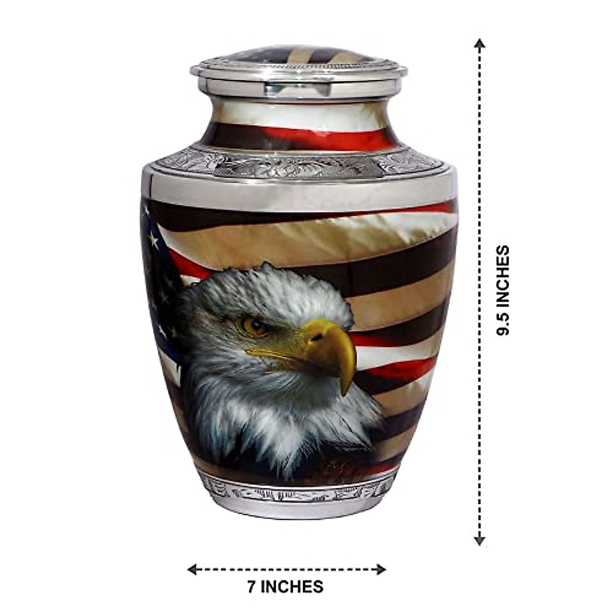 BOLD & DIVINE American Flag Patriotic and Veteran Cremation Urns for Human Ashes Adult Male | Funeral Decorative Urn for Men Carefully Handcrafted with Necklace, Police Dog K9 Army Firefighter