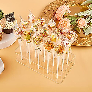 2Pack Upgraded Acrylic Cake Pop Display Stand 15 Hole Clear Acrylic Lollipop Holder with 50Pcs Lollipop Sticks, 50Pcs Packaging Bags and 50Pcs Gold Metallic Twist Ties