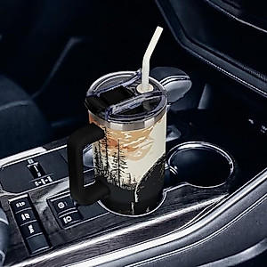 LLUTSNTH 40 Oz Vacuum Tumbler with Black Handle Leakproof Insulated Tumbler Bear Silhouette Stainless Steel Travel Mug with Lid And Straw Coffee Cup Cute Water Bottles Cup Holder Friendly