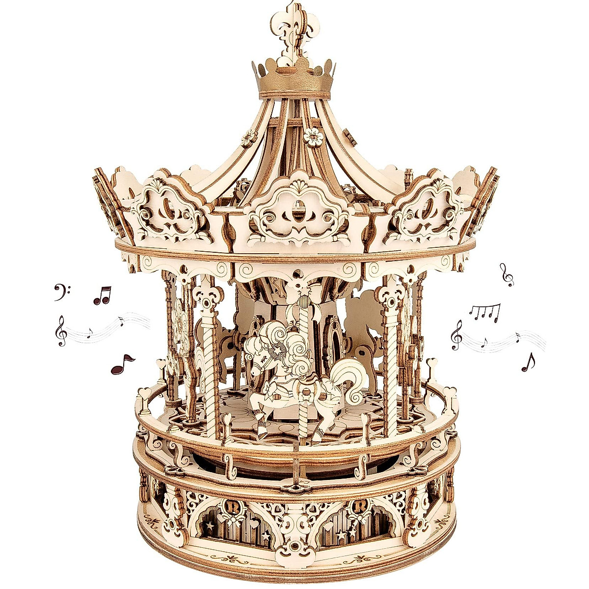 ROKR 3D Wooden Puzzles Music Box - DIY Model Building Kit Mechanical Merry-go-Round Exquisite Display Gifts for Teens Man/Woman Family