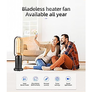 Bladeless Tower Fan & H13 HEPA Air Purifier & 1500W Space Heater 3in1, 120° Swing & 210° Tilt Head Table Fan, 29in. 35W Desk Fan with Remote, 9 Speeds 9H Timer Air Circulator for Home Office, G/S…