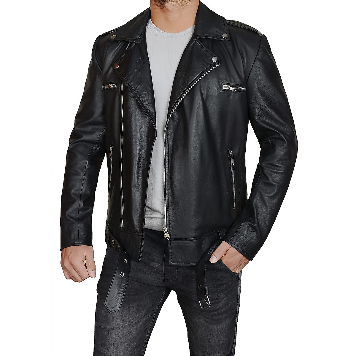 Prime-Fashion Men's Negan Walking S7 Black Brando Jeffrey Dean Morgan Motorcycle Slim Fit Genuine Leather Biker Jacket