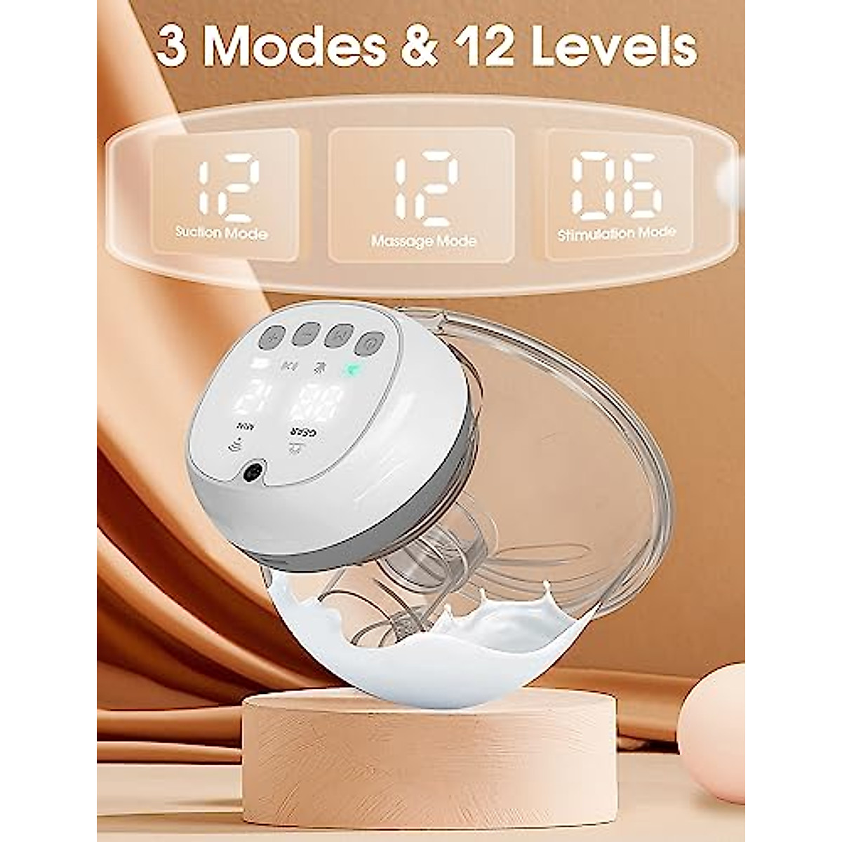 Hands Free Breast Pump Wearable Breast Pump 12 Levels 3 Modes Double Portable Electric Breast Pump w/Remote Control,140°Soft Silicone,LCD,1200mAh Battery,Low Noise Leak-Proof Painless Breastfeeding