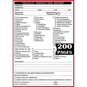 Driver Vehicle Inspection Report Book: Vehicle's Daily Inspection Checklist Log Book for Drivers and Truckers, 200 Single Sided sheets, Easy Tear-Out