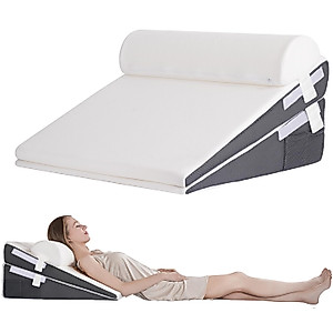 GOHOME Bed Wedge Pillow with Cooling Memory Foam Top Removable,3 in 1 Triangle Pillow Wedge for Sleeping-Help with Acid Reflux, Heartburn, Snoring, Legs and Back Pain