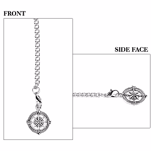 SIBOSUN Pocket Watch Albert Chain T Bar & Lobster Clasps Watch Chain Vest Chain for Men Curb Link Chain 2 Hooks with Antique Compass Pendant Design Charm Fob T-Bar Chain Silver