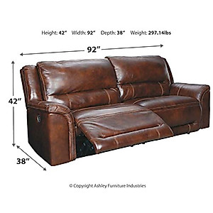 Signature Design by Ashley Catanzaro Leather 2 Seat Dual-Sided Power Reclining Sofa with USB Port, Brown