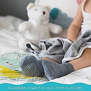 Debra Weitzner 12 Pairs Non-Slip Toddler Socks With Grips for Baby Boys and Girls Anti-Slip Crew Socks for Infant's Kids