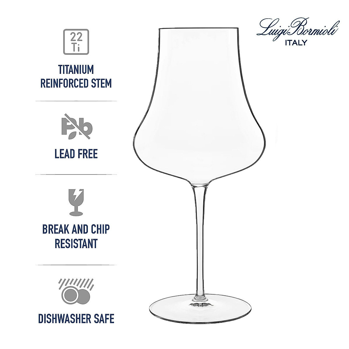 Luigi Bormioli Tentazioni Set Of 6 Bordeaux 22.75 Oz. Wine Glasses, Crystal SON-hyx Glass, With Titanium Reinforced Stems, A Decanter on a Stem, Dishwasher Safe, Made In Italy.