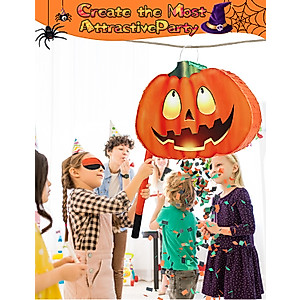 Halloween Pumpkin Piñata - 74pc Set: Complete Party Game with Toys, Goodie Bags, Bat & Blindfold - Perfect for Kids' Birthdays, Classroom Prizes & Festive Decorations
