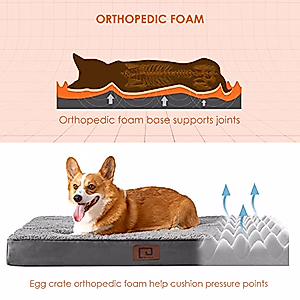 EHEYCIGA Washable Dog Beds for Large Dogs, Large Dog Bed with Removable Cover for Crate, Orthopedic Foam Pet Bed Dog Mat Mattress Cushions for Large Dogs, Grey