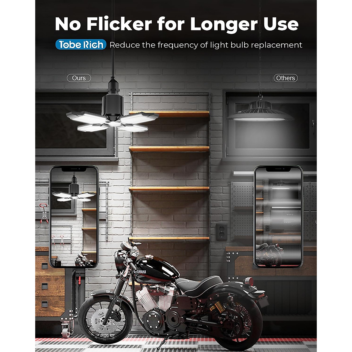 toberich LED Garage Light Bulb - 120W 12000LM Shop Lights with 4+1 Deformable Panels, 6500K Screw in Ceiling Lights for Garage, Workshop, Workbench, Basement (1 Pack)