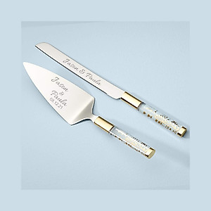 Lenox Bridal Personalized Opal Innocence Flourish Wedding Cake Cutting Set, Custom Engraved Wedding Cake Knife and Server Set, Accessories and Gifts for Bride and Groom