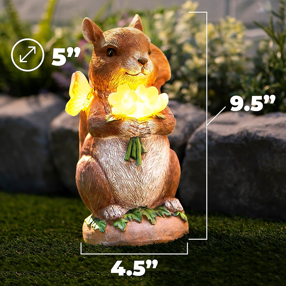 VP Home Charming Squirrel Solar Powered LED Outdoor Decor Garden Light Porcelain Squirrel Figurine Light Up Squirrel Gifts Garden Figurines Outdoor Solar Lawn Ornaments Squirrel Statue