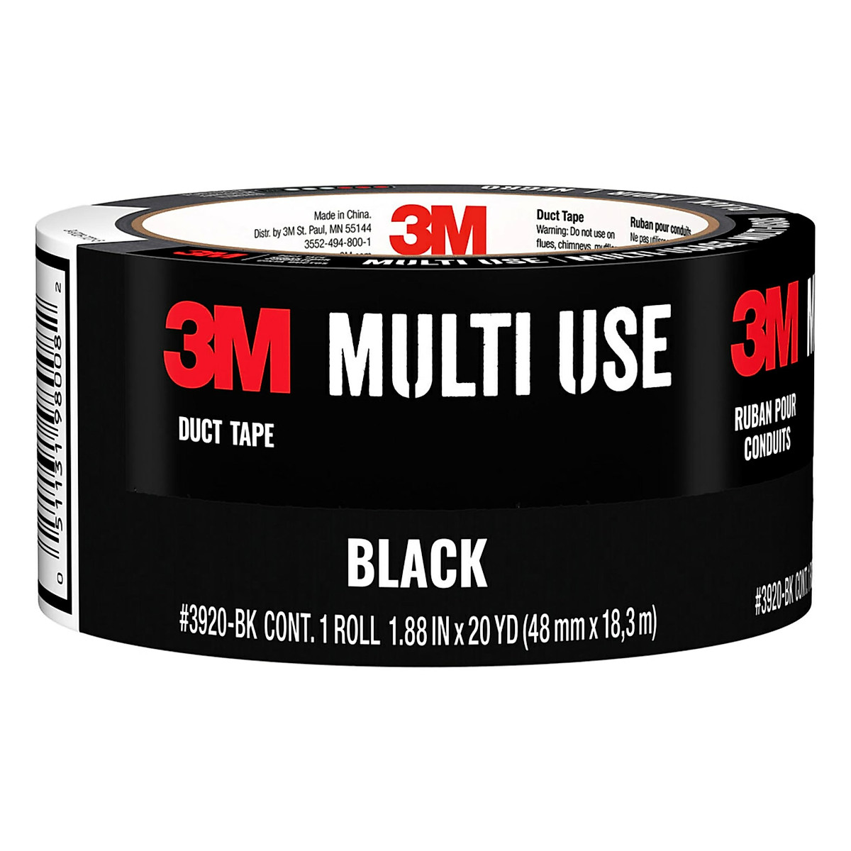 3M 3920-BK Multi Use Colored Duct Tape, 20 Yards, Black