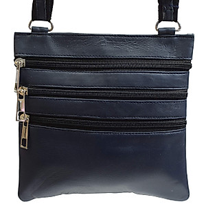 MARSHAL Ladies Genuine Leather Multi-Pocket Shoulder Bag Purse for Womens Colors!!! (Blue)