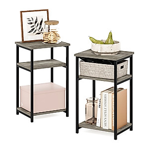 Furinno Just 3-Tier Metal Frame End Table with Storage Shelves, 2-Pack, French Oak