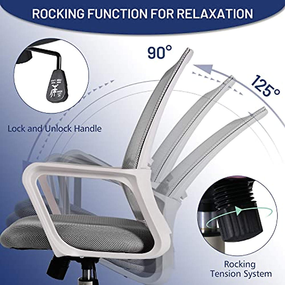 Office Chair, Home Office Desk Chairs, Swivel Desk Chair with Wheels Student Roller Chair for College Study Mesh Task Chair Ergonomic Mid Back for Adults Work, Grey