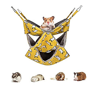 Petmolico Ferret Swing Hammock, Small Pets Hanging Cage Hammock Warm Plush Winter Ferret Accessories for Hamster Guinea Pig Rat Sugar Glider, Yellow Duck