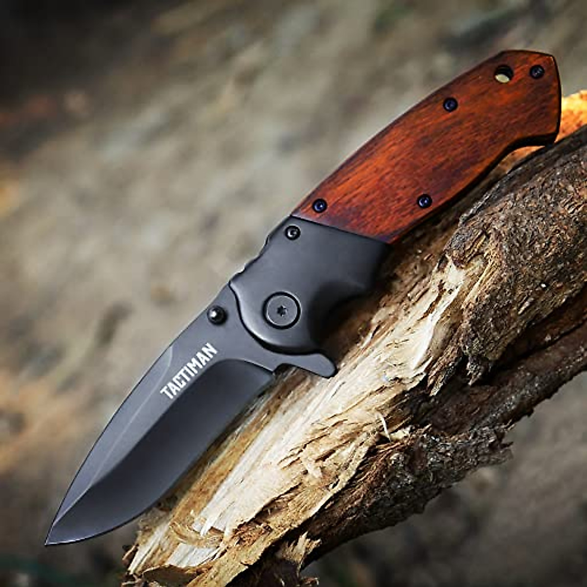 TACTIMAN Pocket Knife Gifts for Men Husband Boyfriend Folding Knife Stainless Steel Blade Wood Handle Birthday Gifts Unique Gifts for Men Stocking Stuffers for Men Knife Gifts for Men