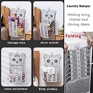 Laundry Hamper Bag Plastic Hanging Collapsible Slim Mesh Dirty Clothes Laundry Travel Baskets Hamper Bags for Bedroom Organization grey