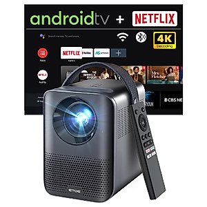 ETOE Smart Projector 1080P with Android TV 10.0, Netflix-Certified, 5G WiFi Bluetooth, Wireless Chromecast, Movie Projector Compatible with iOS/Android/HDMI/Fire TV stick - D2 Pro