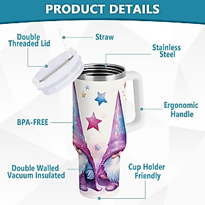FLildon 40oz Tumbler with Handle and Straw Lid, Cute Gnomes Insulated Coffee Mug Stainless Steel Water Bottle Leakproof Vacuum Travel Coffee Cup
