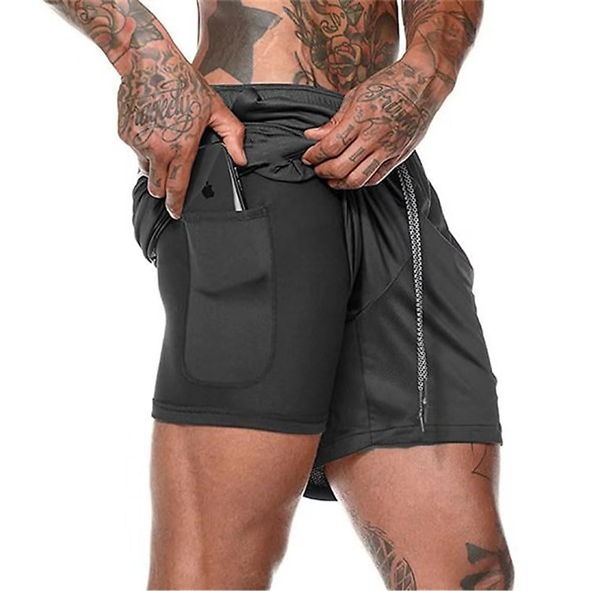 CYF Men’s Athletic Running Shorts with Pockets Quick Dry Breathable Active Gym Basketball Shorts Hiking (XXXL) Black