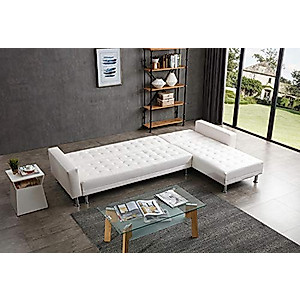 Greatime Faux Leather Reversible Sleeper Sofa & Chaise/Leatherette Convertible Section Sofa