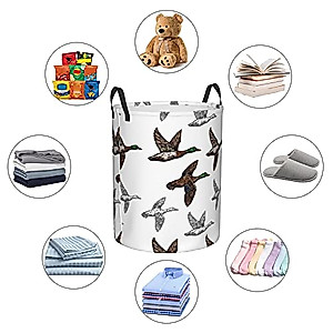 Duck Mallard Wild Bird Round Laundry Basket Dirty Clothes Hamper Waterproof Laundry Hamper Toy Cloth Storage Basket For Room Decor