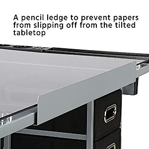 Topeakmart Glass Drafting Table Rolling Drawing Desk Artists Art Craft Desk w/2 Slide Drawers and Wheels for Home Office School