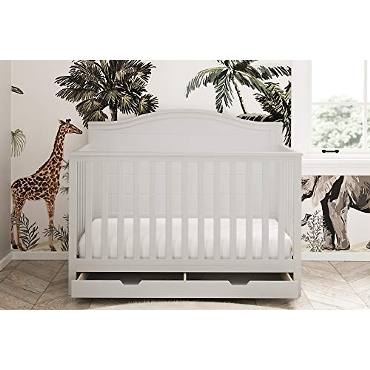 Storkcraft Moss 5-in-1 Convertible Crib with Drawer (White) – GREENGUARD Gold Certified, Crib with Drawer Combo, Includes Full-Size Nursery Storage Drawer, Converts to Toddler Bed and Full-Size Bed