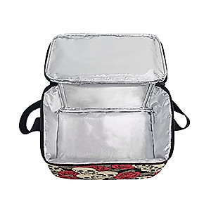 susiyo Vintage Skull Red Rose Lunch Box, Large Reusable Insulated Lunch Bag Cooler Tote for Office Picnic