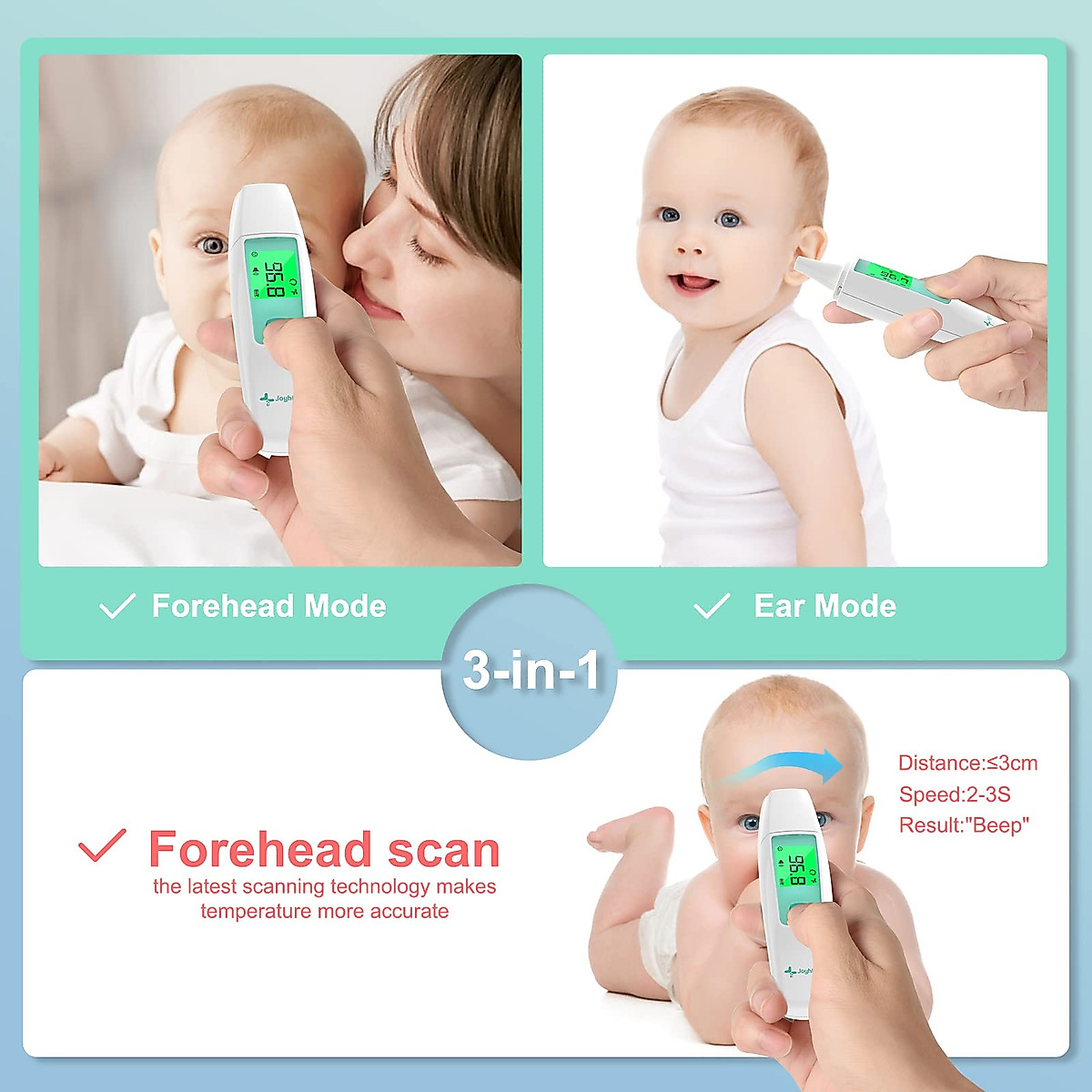 Forehead Thermometer,Ear Thermometer for Adults and Kids, 3-in-1 Forehead & Ear & Scan, Medical Digital Thermometer with Fever Alarm, Instant Accurate Readings